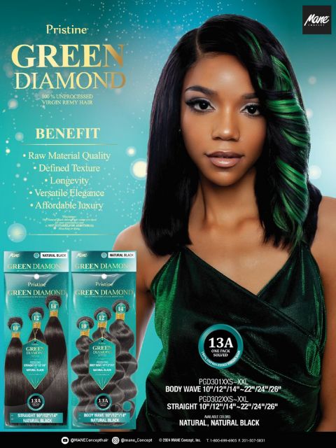 Mane Concept Pristine Green Diamond 100% Human Hair - (PGD302XXS-XXL) – Hair Stop and Shop
