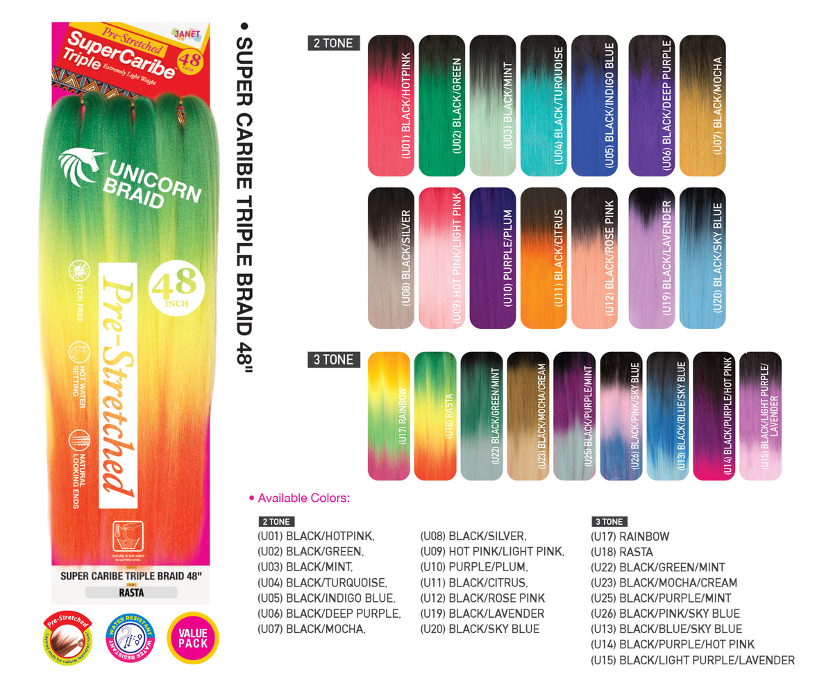 Janet Collection Pre-Stretched 3X Super Caribe Braid 48 SCTB48 *MEGA S ...