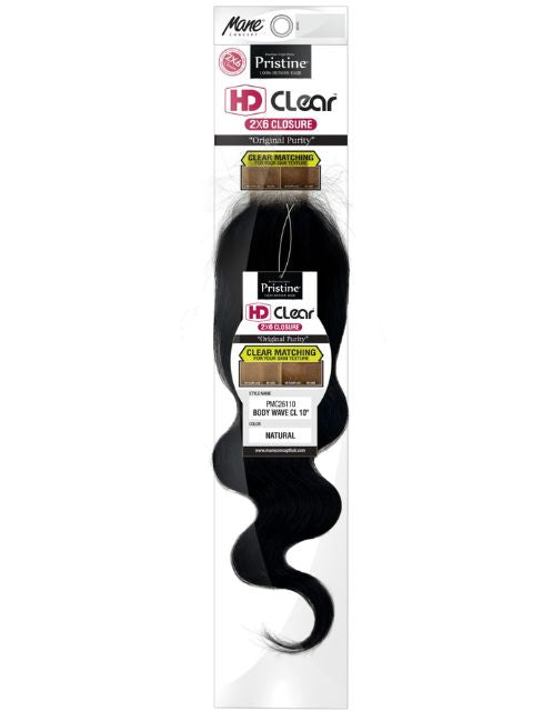 Mane Concept Pristine 100% Human Hair HD Clear 2x6 Closure BODY WAVE C ...