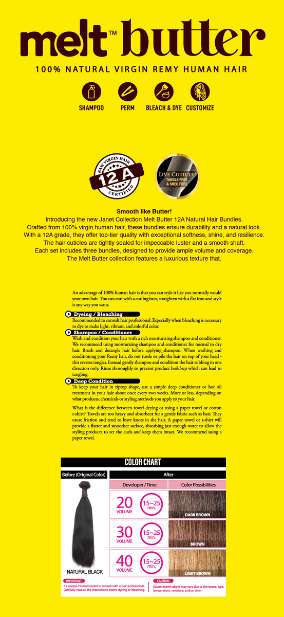 Janet Collection Melt Butter 12A 100% Natural Virgin Remy Human Hair N ...