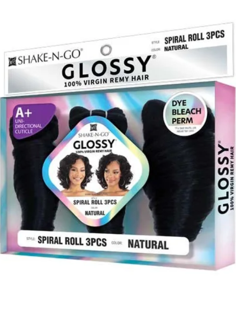 Shake N Go Glossy 100% Virgin Remy Hair SPIRAL ROLL 3PCS – Hair Stop ...