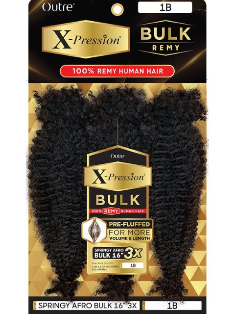 Outre X-Pression 100% Human Hair Braids- HUMAN BULK-3X SPRINGY AFRO BU ...