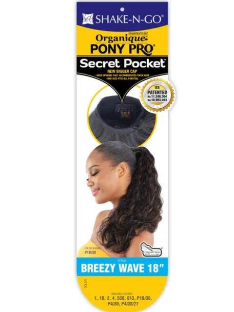 Shake N Go Organique Secret Pocket PonyPro- BREEZY WAVE 18" Ponytail ...