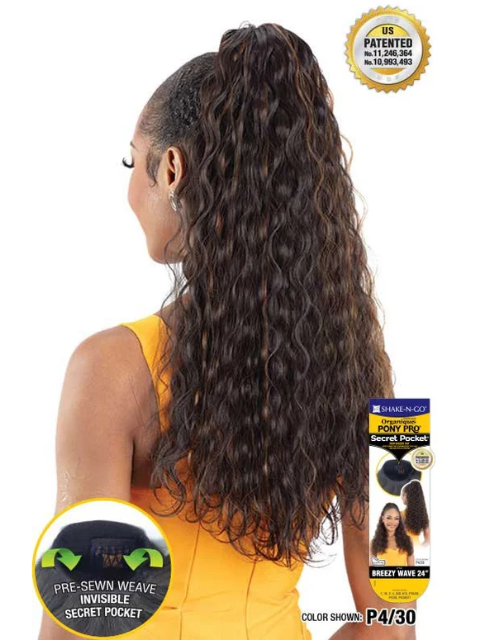 Shake N Go Organique Secret Pocket PonyPro- BREEZY WAVE 24" Ponytail ...